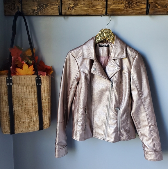 Baccini | Jackets & Coats | Baccini Rose Gold Faux Leather Moto Jacket ...